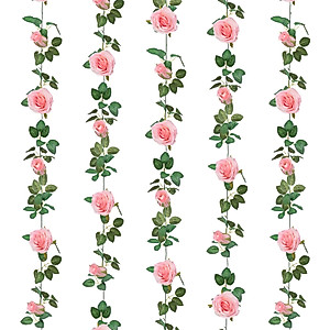 U'Artlines 5 Pack Artificial Pink Rose Vines Floral Garlands Total 32.5 Ft Fake Vine Silk Flower Garland for Indoor Outdoor Home Wedding Arch Garden Wall Decoration