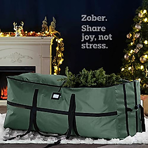 ZOBER Extra Wide Opening Christmas Tree Storage Bag - Fits Up to 9ft. Tall Artificial Disassembled Trees, Durable Straps & Reinforced Handles - Holiday Xmas, 600D Oxford Duffle Bag - 5-Year Warranty