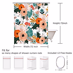 LIVILAN Floral Shower Curtain Colorful Flower Fabric Bath Curtain Set with Hooks Decorative Bathroom Curtain Machine Washable 72Wx72H Inches