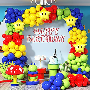 Mari Balloon Arch Kit Include Latex Balloons, Foil Star Balloons for Kids Mari Birthday Party Decoration Supplies Super Bros Baby Shower Party Decorations
