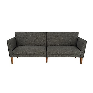 Novogratz Regal Futon with Tufted Linen Upholstery, Grey