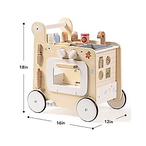 ROBOTIME Baby Push Walker Wooden Strollers,4 in 1 Multiple Activities Center Learning Activity Walker Toys, Suitable for Toddlers Kid 12Mos+ with Bakery Kitchen,Shape Sorter and Movable Slider