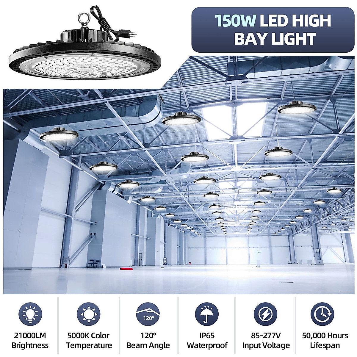 BLAUESGAS 6 Pack UFO LED High Bay Light 150W High Bay Led Shop Lights 21,000LM Commercial Bay Lighting for Warehouse Workshop Factory Gym Garage Barn