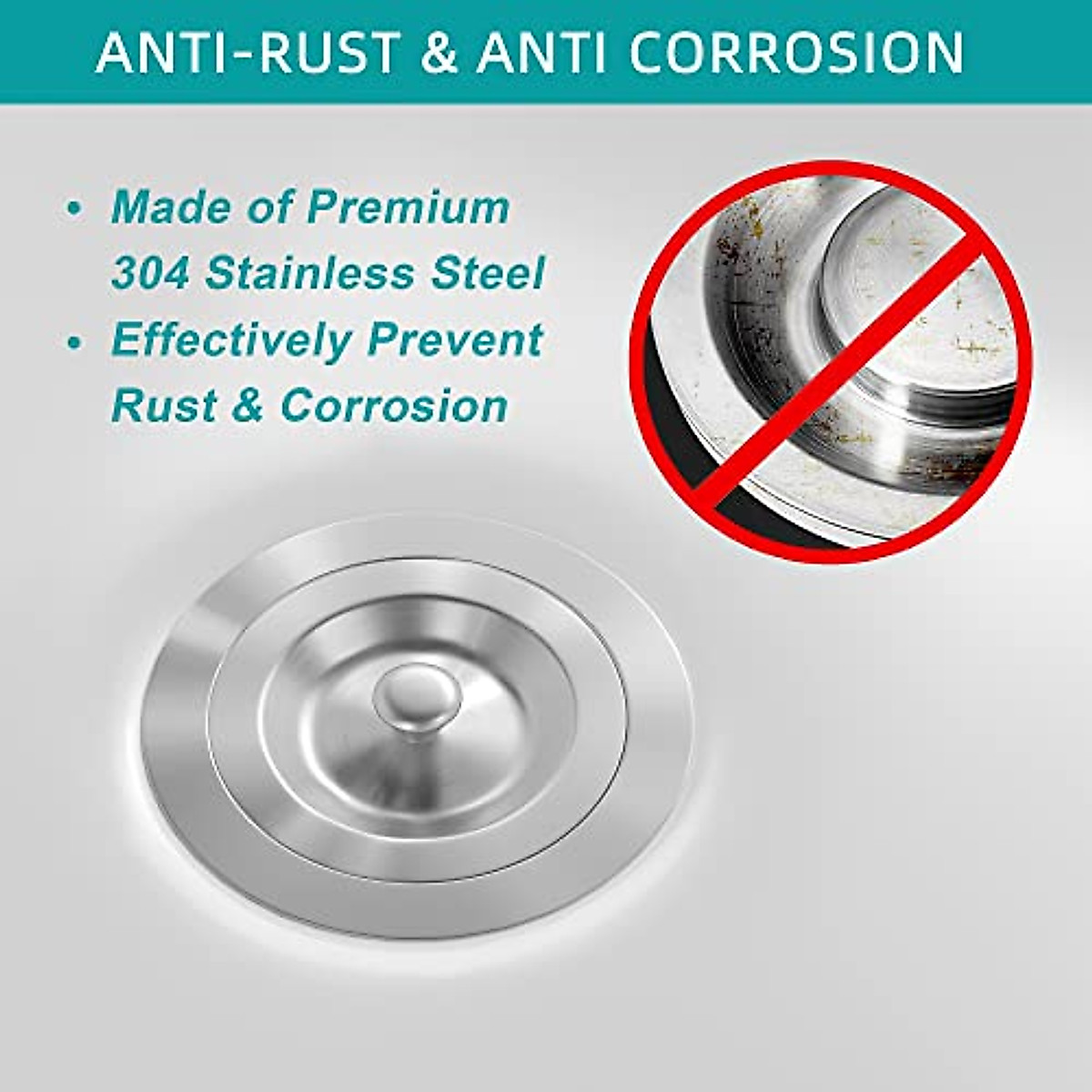 GETPRO Kitchen Sink Drain - 3-1/2 Inch Chrome Brushed Nickel Kitchen Sink Drain Strainer Assembly Kit with Removable Deep Basket & Water Stopper Sealing Lid for Standard Kitchen Sink