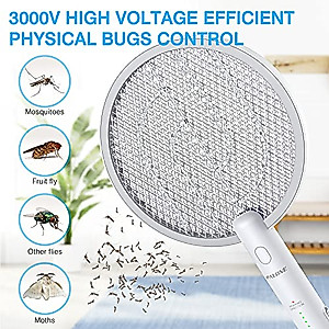 PALONE Electric Fly Swatter 3000V Bug Zapper Racket 2 in 1 Fly Swatter with 1200mAh Battery Rechargeable Mosquito Killer Lamp with 3 Layers Safety Mesh for Indoor and Outdoor