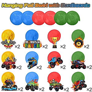 Capoda 54 Pieces Monster Truck Hanging Foil Swirls Truck Birthday Party Decoration Set Truck Theme Paper Hanging Cutouts for Boys Car Transportation Party Supplies Baby Shower Home Wall Ceiling Decor