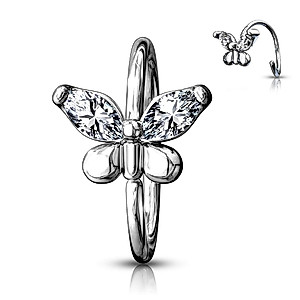 Dynamique CZ Butterfly Bendable Nose Cartilage Hoop Rings (Sold Per Piece)