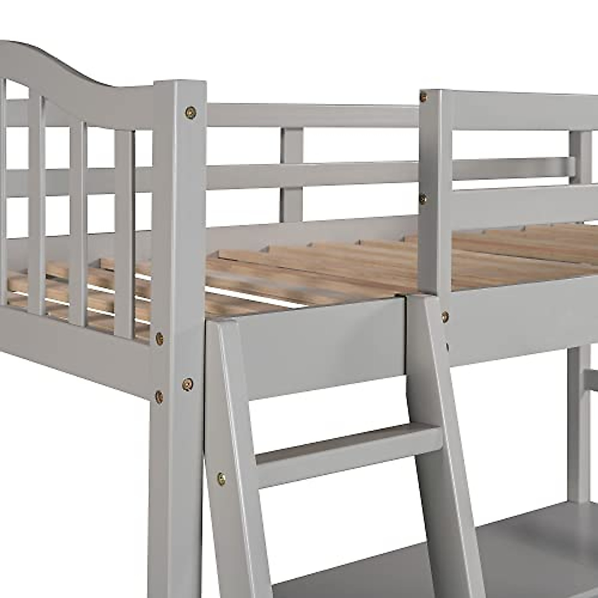 MegaChunk Twin Size Loft Bed with Drawers, Cabinet, Shelves and Desk, Wooden Loft Bed with Desk - Gray