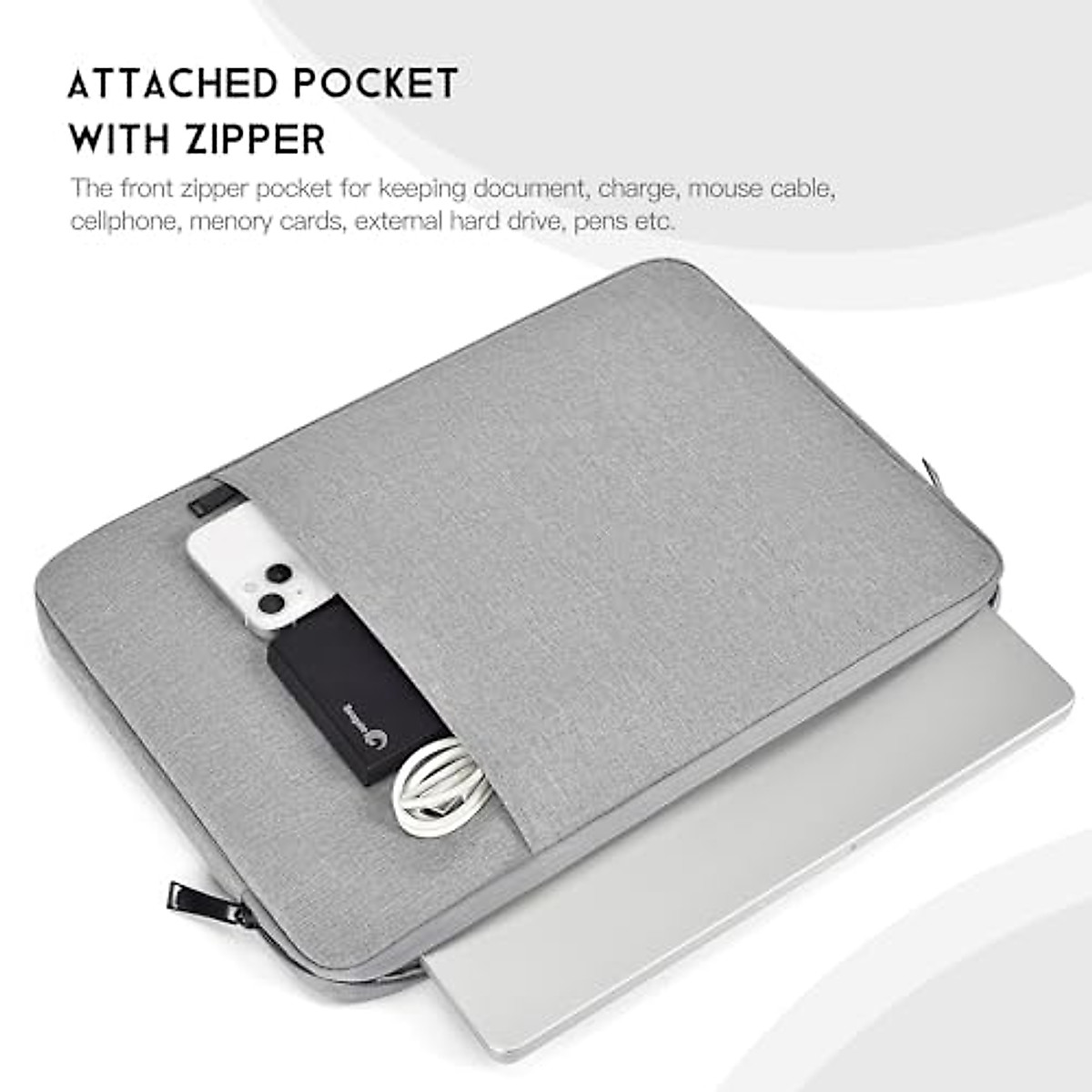 14 inch Laptop Sleeve Case for HP Lenovo Dell ASUS Acer Chromebook 14, HP Stream 14, Dell XPS 15, Inspiron 14, Lenovo ideapad 14, Asus Zenbook 14, Razer Blade 15 Water-Resistant Computer Bag -Grey