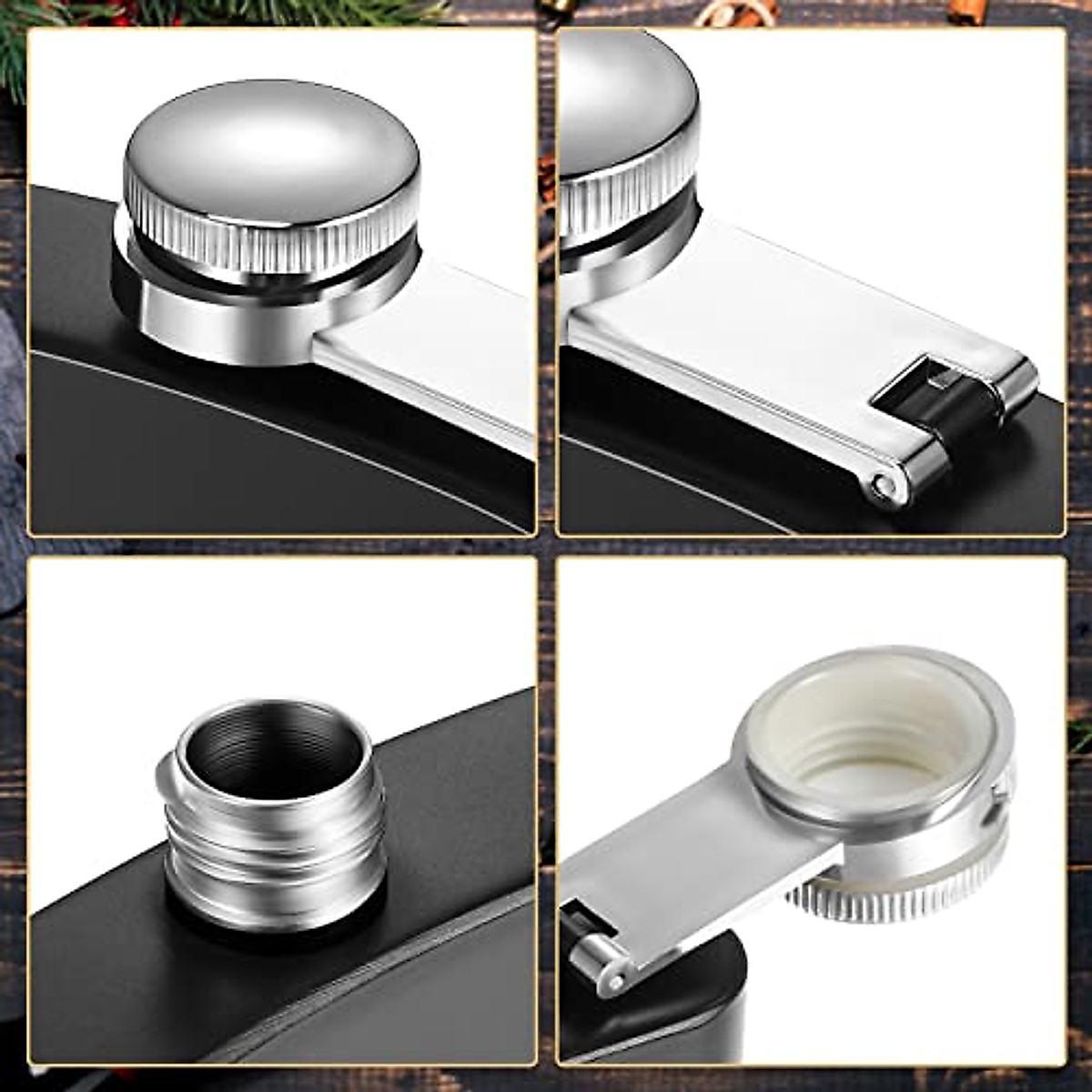 16 Packs Hip Flask for Liquor Matte Black 8 oz Stainless Steel Hip Flask Leakproof Flask Set with 16 Funnel and Shot Cups for Men Women Drinking Cocktail Whiskey Wine Wedding Groomsman Party Supply