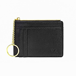 Small Card Wallet for Women Slim Rfid Front Pocket Card Cases Holder Zipper Coin Purse (A-Lichee Leather-Yellow)