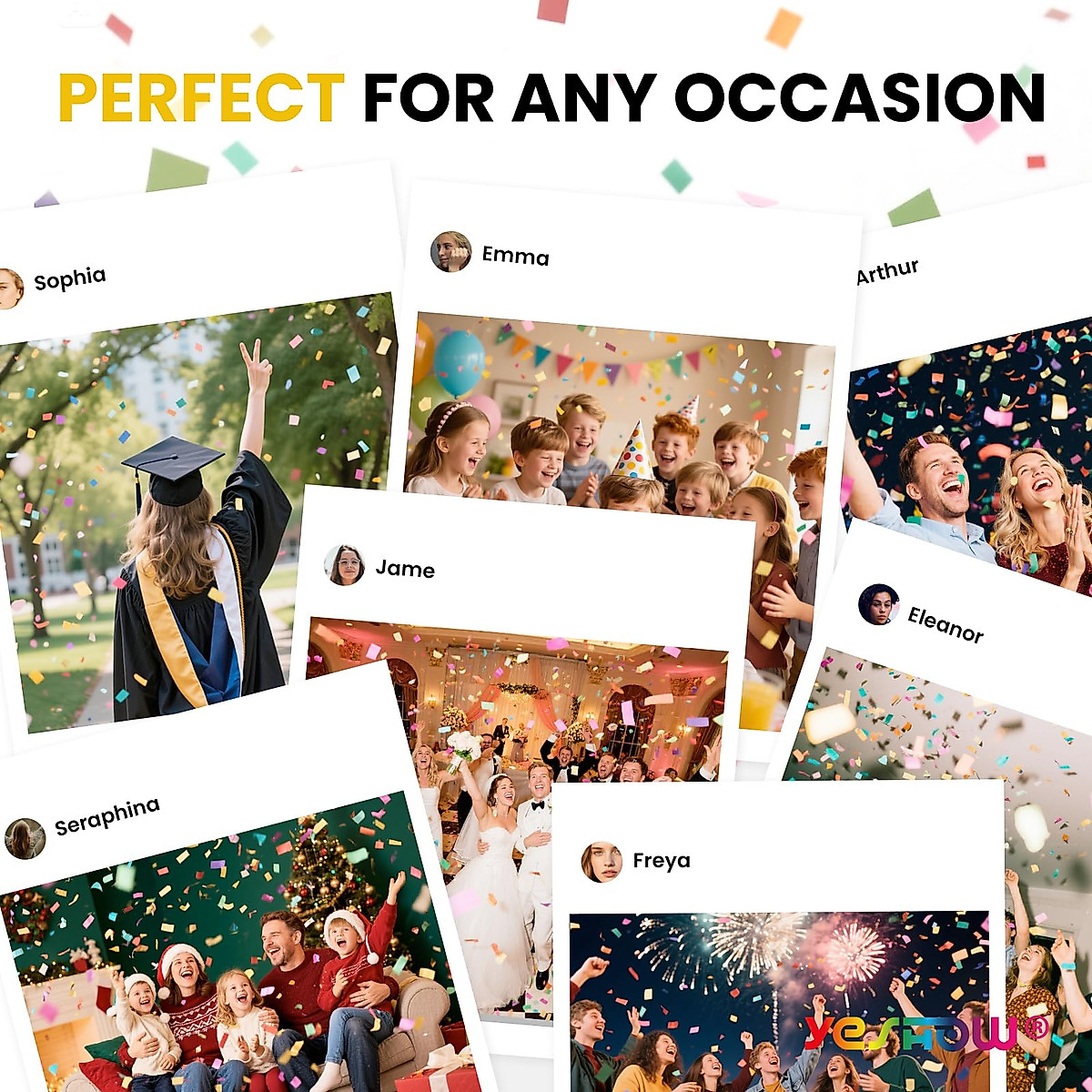 Confetti Cannon Party Poppers Biodegradable Shooters, (6 Pack) YESHOW Multicolor Confetti Blaster for Birthday Graduation Wedding Christmas New Year’s Eve