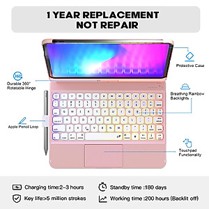 BABG Keyboard Case for iPad Air 11(M2,2024)&iPad Pro 11 inch (4th/3rd/2nd/1st) Gen&iPad Air 5th&4th Gen,360°Swivel,Multi-trackpad,Backlit Keyboard-Rose Gold