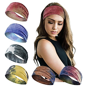 TERSE Women's Headbands, 6 Count - Cute Tie Dye, Soft Cloth, Non-Slip, Sweat Wicking, Workout, Yoga, Running, Hair Bands for Short Hair, Fashion Headbands for Women