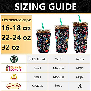 YR Reusable Neoprene Insulator Sleeve for Iced Coffee Cups, 3 Pack Coffee Coolies sleeves for Iced & Hot Drinks, Cold Beverage Cooler Compatible with Starbucks Dunkin Coffee and More