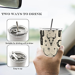 MOTERMATE Western Cow Skull 20oz Travel Coffee Mug Tumbler, Western Gifts for Women Coworker Him, Cowgirl Gifts, Desert Water Stainless Steel Tumbler with Lid and Straw
