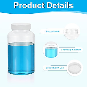 PATIKIL 5 Pcs 500ml Reagent Bottles, PET Wide Mouth Round Bottles with Screw Cap for Lab Water Reagent Liquids Solid Sample Storage Seal, Transparent