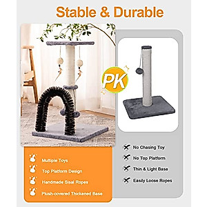 OYSMY Cat Scratching Post with Self Groomer and Top Platform - Durable Sisal Cat Scratcher Stable Cat Scratch Post with Dangling Balls, Verstile Cat Scratching Poles for Indoor Cats (Grey)