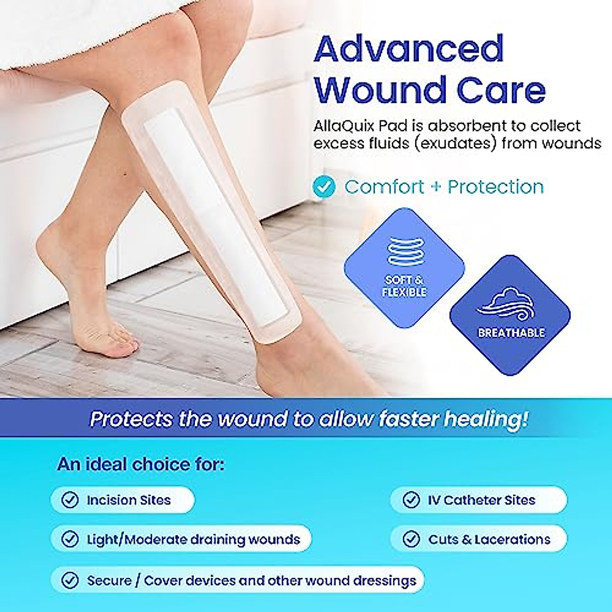 AllaQuix Basic Non-Woven Sterile Gauze Island Dressing (4" x 14" (Box of 25)) - Advanced Wound Care – Medical-Grade Adhesive Gauze Pads