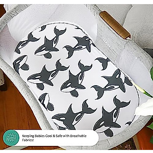 TansyPanda Bassinet Sheets for Halo Bassinest Swivel, Flex, Glide, Premiere and Luxe Series Sleeper, Pack of 3, 33 X 17 Inch, Ultra Soft, Snug Fit, Unisex Boys Girls, Gray White (Ocean Fish Theme)