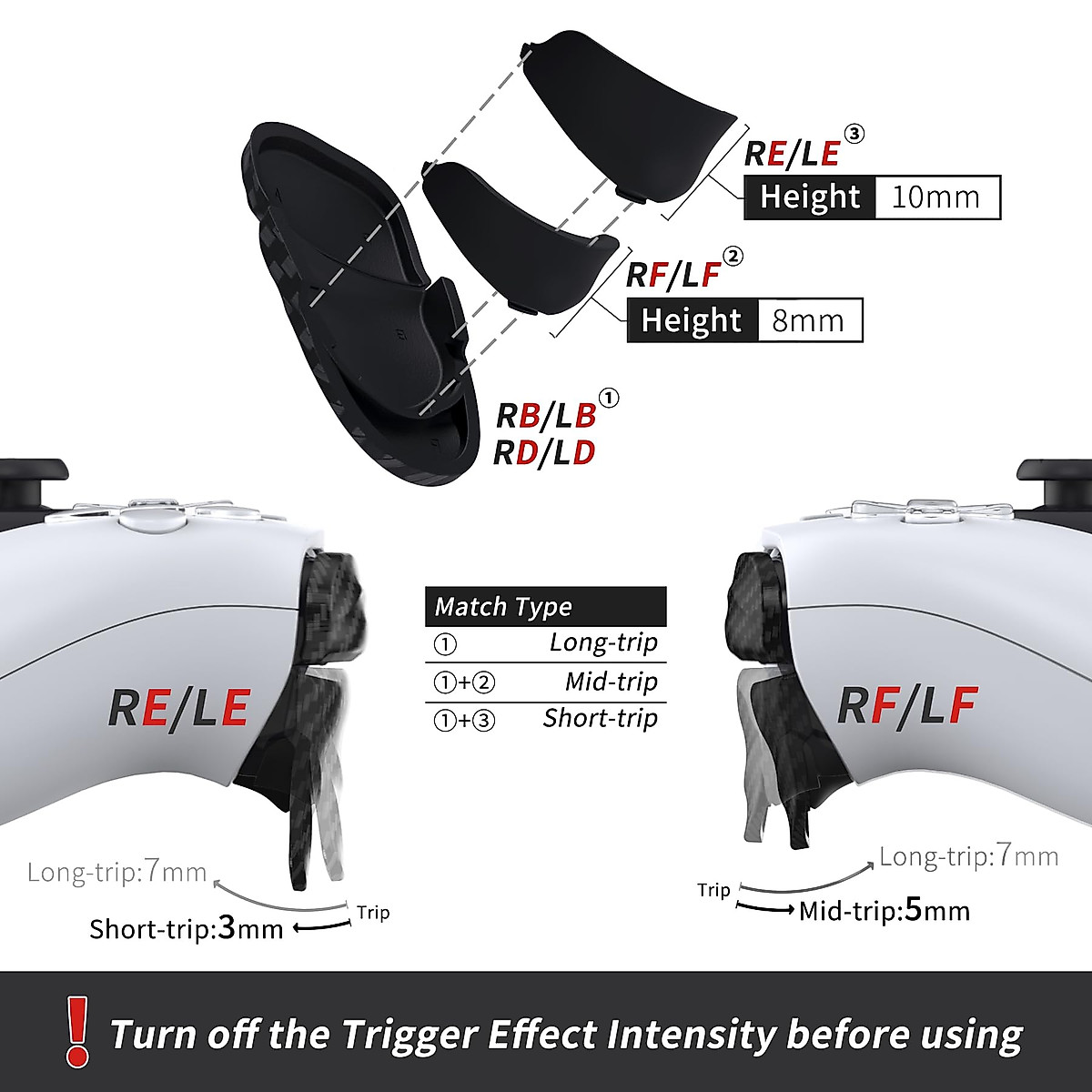 PlayVital Dune 2 Pairs Trigger Stop Shoulder Buttons Extension Kit for ps5 Controller, Stopper Bumper Trigger Extenders for PS Portal, Game Improvement Adjusters for ps5 Edge - Graphite Carbon Fiber
