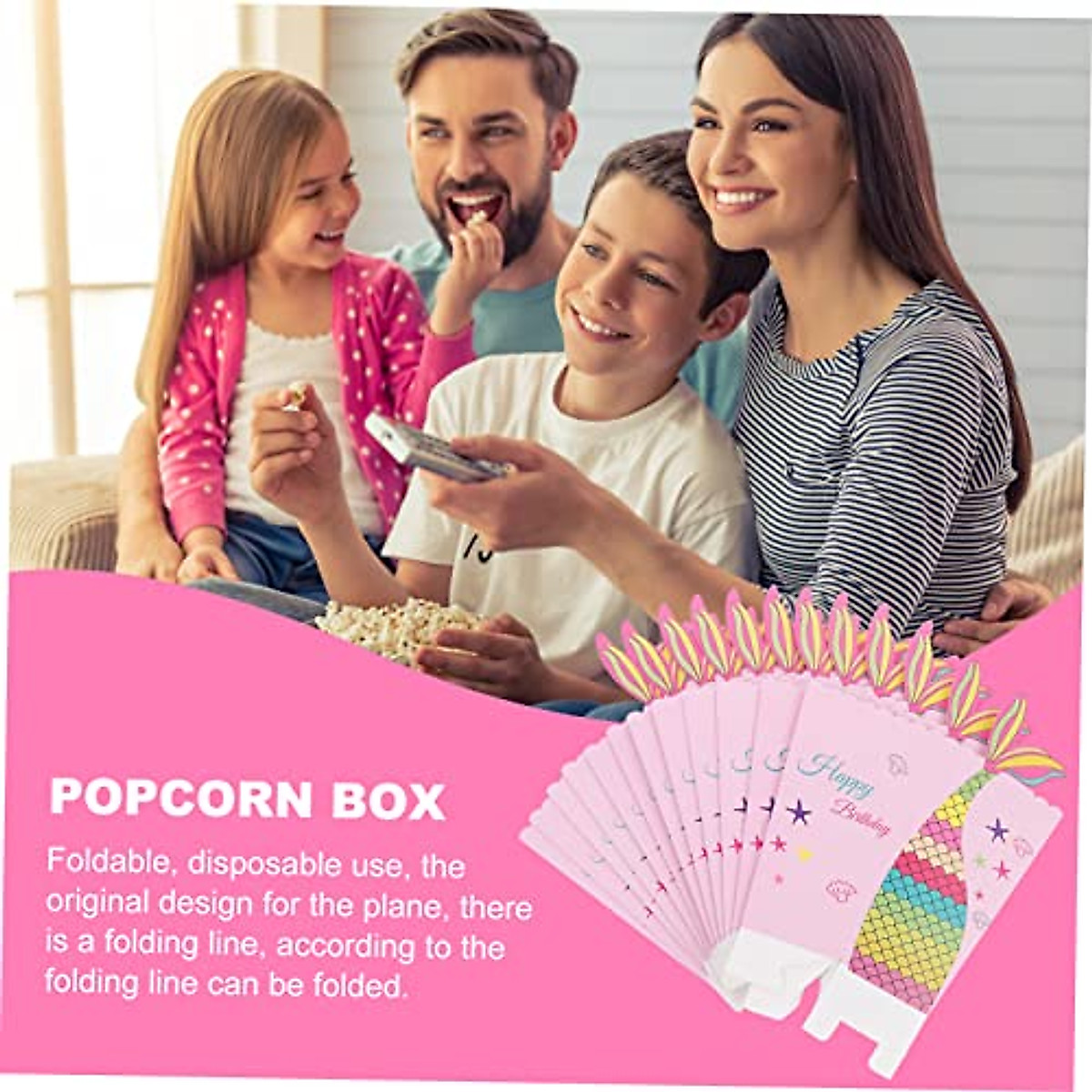 48 Pcs Mermaid Popcorn Box Terrarium Fogger Cookie Packaging Bags Paper Boxes for Food Treat Paper Box Movie Night Popcorn Bowl Infant Gift Paper Popcorn Box Portable Box Candy Cup