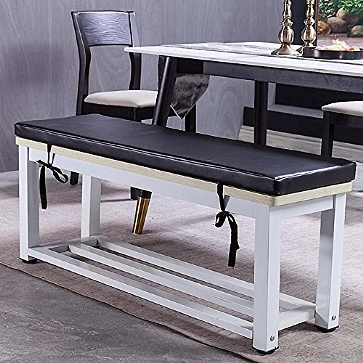 Leather Bench Cushion,Patio Garden Long Soft Bench Cushion for Outdoor Indoor Furniture 47x14inch Waterproof Non-Slip Thick Replacement Settee Sofa Leather Mat White