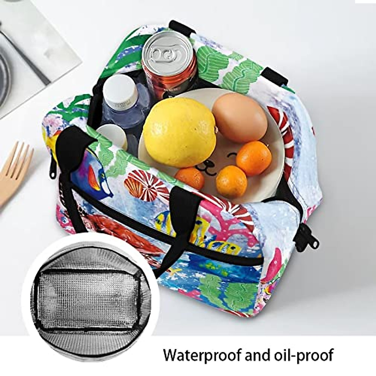 Modysero Ocean Sea Turtle Lunch Bag Kids Durable Casual Reusable Lunch Box for School Picnic Lightweight Insulated Lunch Box with 2 Compartment