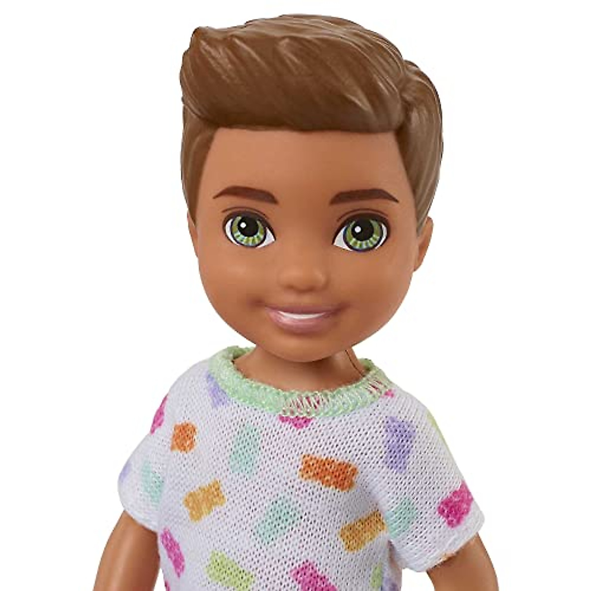 Barbie Chelsea Doll, Small Boy Doll with Brown Hair & Blue Eyes Wearing Gummy Bear T-Shirt, Shorts & Shoes