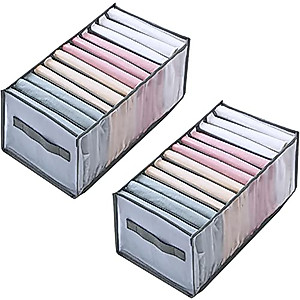 Mesh Wardrobe Clothes Organizer for Jeans and shirt, Upgraded Sturdy Large Drawer storage box for Clothing with Handle Foldable, Drawer Organizers Clothes (4 Packs: Shirt+Jeans+T-Shirt, Grey)