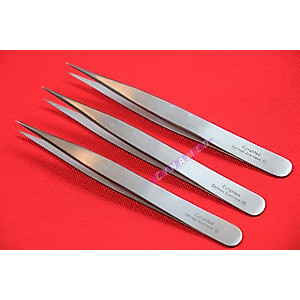 3 Pieces Fine Tip Jewelry Tweezer Forceps Precision Tweezers High Grade Stainless Repair Tool Cynamed