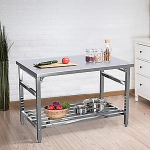 Stainless Steel Prep Table 48 x 24 Inch, NSF Commercial Heavy Duty Stainless Steel Folding Work Table with Undershelf, Stainless Steel Kitchen Island, Laundry Folding Table, Outdoor Cooking Table
