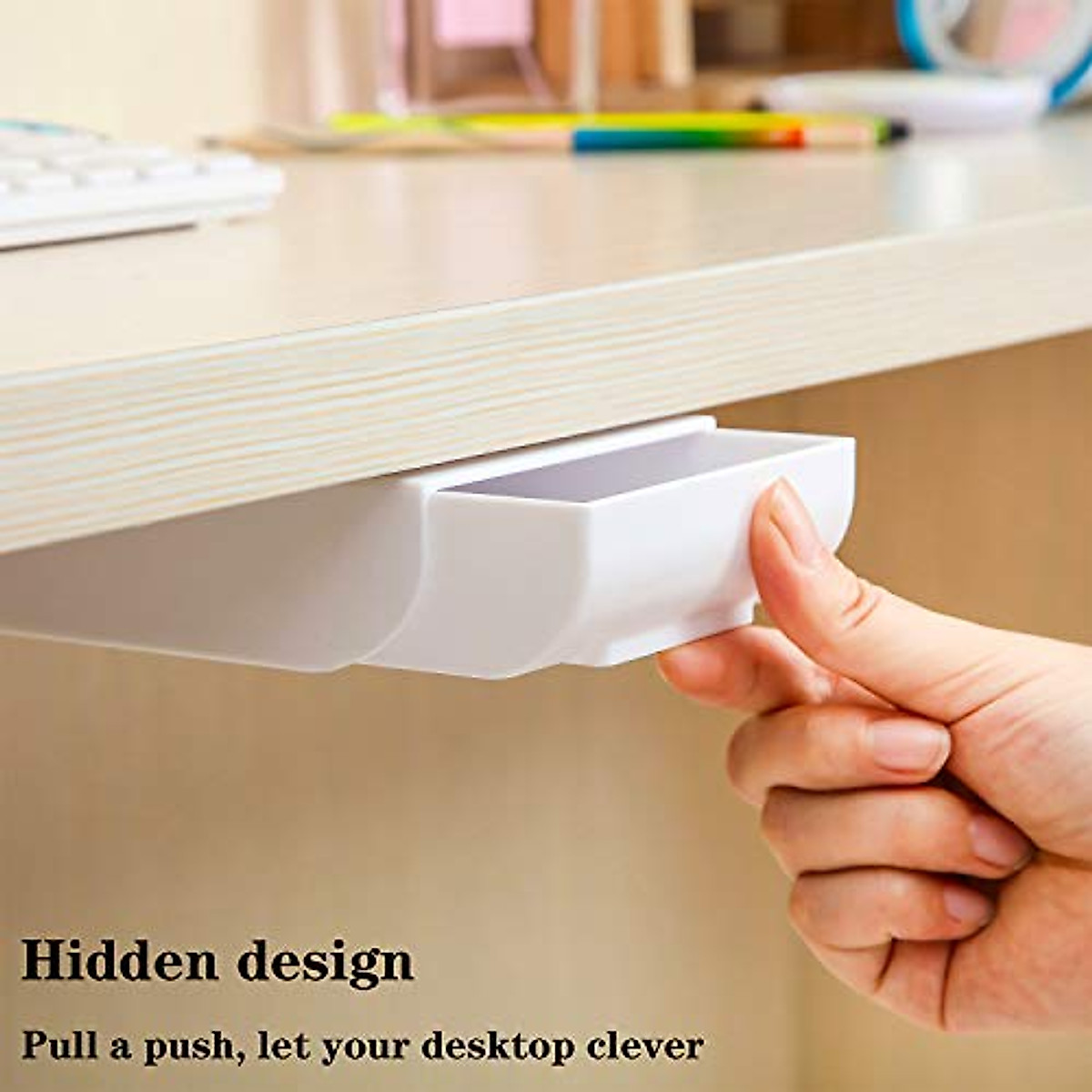 Boao 2 Pieces Desk Pencil Drawer Organizer Self-Adhesive Drawer Pencil Tray Pop-Up Latent Desktop Drawer Tray Expandable Under The Table Drawer Organizer for Office School Home Desk (White, 2 Size)