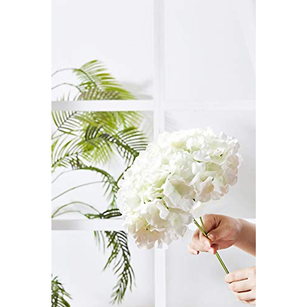 KISLOHUM Hydrangea Silk Flower White 10 Heads Artificial Hydrangea Silk Flowers Head for Wedding Centerpieces Bouquets DIY Floral Decor Home Decoration with Long Stems - White