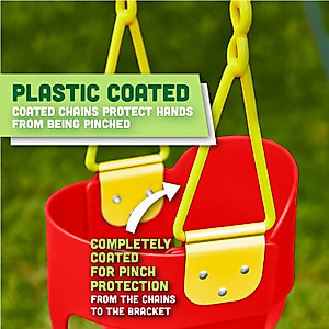 Combo - Deluxe High Back Full Bucket Swing (Triangle and Chain Dip) and Heavy-Duty Swing Seat with Carabiners - Red - Squirrel Products