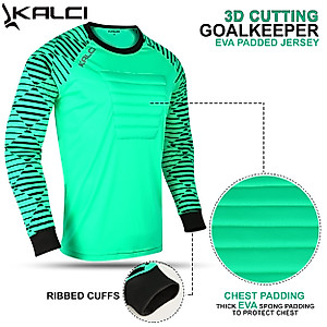 Kalci Soccer Goalie Jersey Padded Football Shirt for Adult/Kids Long Sleeve Football Padded Shirt Mens Goalkeeper Jersey Sea Green-AL