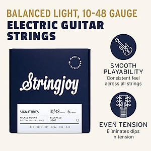 Stringjoy BAL10 Signatures Nickel Electric Guitar Strings, 10-48 Balanced Light Gauge, Best Guitar Strings for Enhanced Tone, Electric 6 String Set