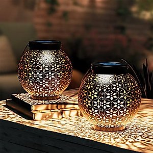 Solar Outdoor Lanterns Waterproof, Set of 2【2023】 Retro Solar Lights with Handle, Upgraded-1600mAh Light-controlled Outdoor Lantern, Solar Powered Lanterns Decor for Christmas Yard Tree Fence Patio