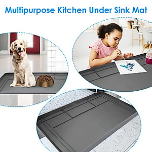 Kqiang Under Sink Mat 34" x 22" Cabinet Liner for Kitchen Waterproof Trimmable Reusable Silicone Under Sink Mat Raised Edge Cabinet Liner Protector for Kitchen Bathroom