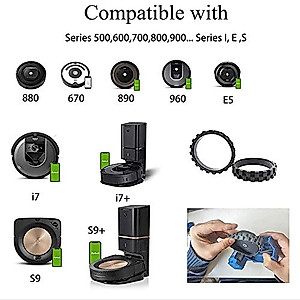 Front Caster Ball Wheel & Drive Wheel Tires Compatible with IRobot Roomba S Series S9 (9150) S9+ S9 Plus (9550) Robot Vacuum Cleaner Accessories Replacement Parts (Front Wheel& 4 Tire)