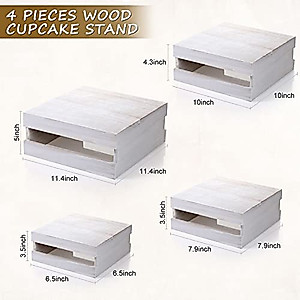 4 Pieces Wood Cupcake Display Stand Whitewashed Decorative Dessert Appetizer Cake Stand Risers Wooden Crate Rustic Cake Stand Wood Risers for Decor Wooden Crate Style Storage Organizer for Party