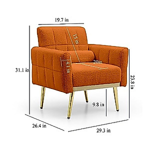 Penifun Teddy Accent Modern Side Gold Legs & Waist Pillow, Single Sofa Couch Armchair Reading Chairs for Living Waiting Room Bedroom Orange