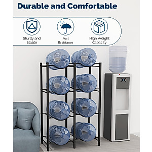 mocomax 5 Gallon Water Jug Rack, Detachable Water Bottle Holder for 8 Bottles, 4 Tier Heavy Duty Water Cooler Jug Rack, Water Bottle Organizer Storage Rack for Kitchen, Office, Living Room, Black