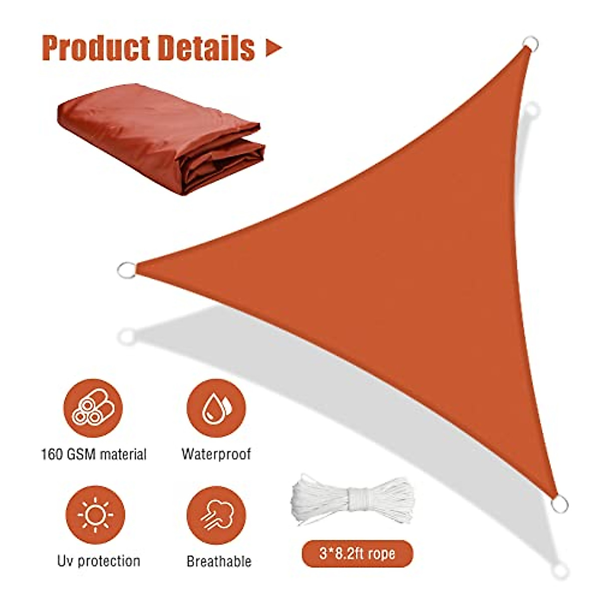 Number-one Sun Sail Shades, 9.8x9.8x9.8ft Sun Shade Sail Triangle/Waterproof 160GSM UV Block Sail Canopy, Sun Shade Sail Canopy for Patio Backyard Lawn Garden Deck Sand Camping or Outdoor Activities