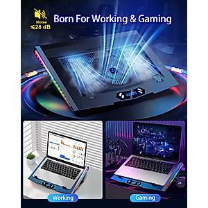 2022 Upgrade Laptop Cooling Pad 15.6-17.3 Inch, AIMIUZI RGB Gaming Laptop Cooler with Powerful Turbo-Fan 3200 RPM, 12 Modes Light, 7 Height Stands, Ergonomic Design, 2 USB Ports, Dust Filter