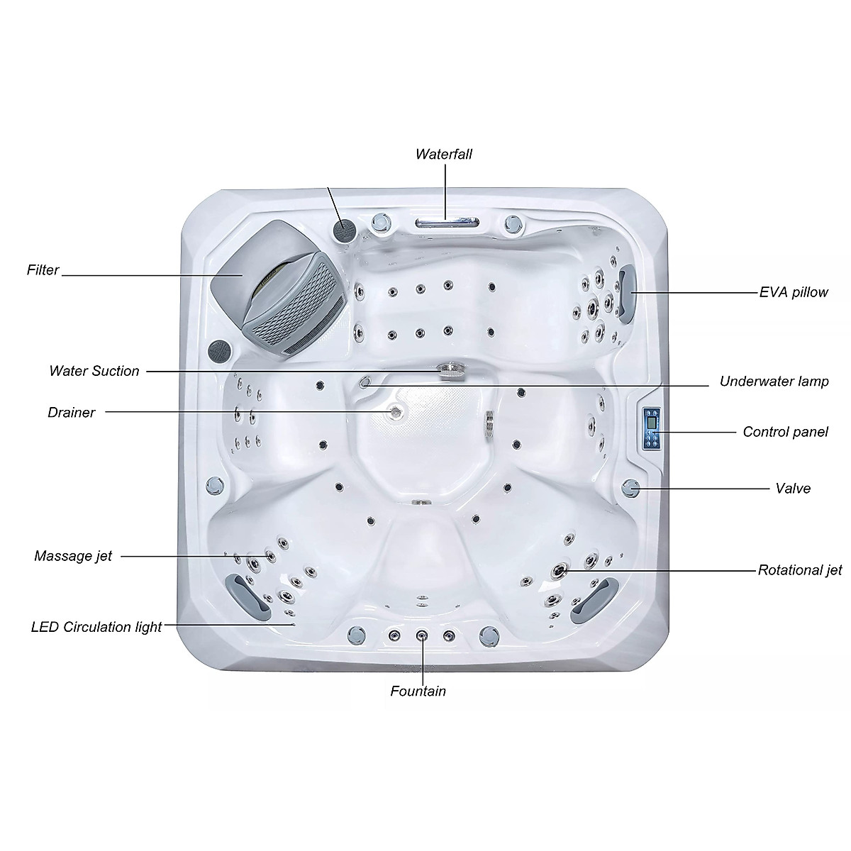 Comfort Hot Tubs - Hot Tub Spa - Seats 5-6 People - 51 Jets – Roll Cover, Water Fountains, Ozonator, LED Lights, Headrests, and More