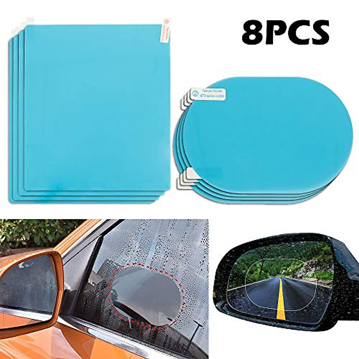 Scorpiuse 8Pcs Car Rear View Mirror Film Waterproof Protective Film Anti Fog Anti Glare Anti Scratch Anti Water Mist HD Mirror Window Film for Cars Blind Spot Safe Driving