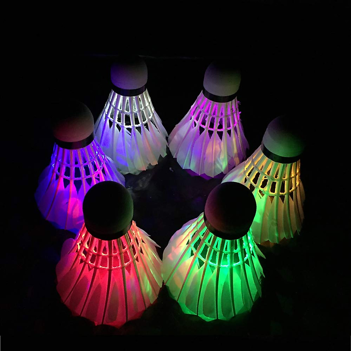 ZHENAN LED Badminton Shuttlecocks Dark Night Glow Birdies Lighting for Outdoor & Indoor Sports Activities (Feather_6pcs)