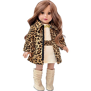 - Fashion Girl - 3 Piece 18 inch Doll Outfit - Cheetah Coat, Ivory Dress and Ivory Boots - (Doll Not Included)