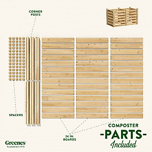 Greenes Fence Cedar Wood Composter, 24" W x 48" L x 31" H / 154.6 Gallons - Made in USA with North American Cedar